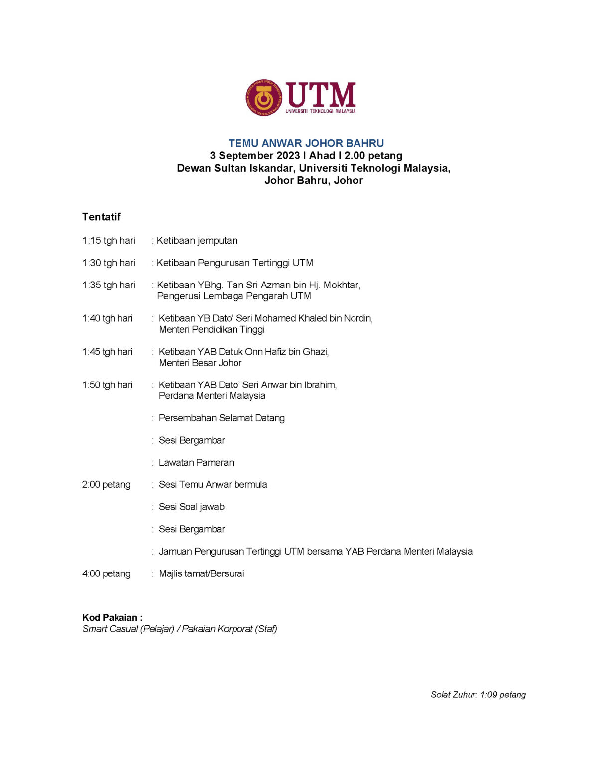 PROGRAM TEMU ANWAR JOHOR BAHRU DI UTM JOHOR BAHRU, 3 SEPTEMBER 2023 | Nur Shazwani Mohd Noor
