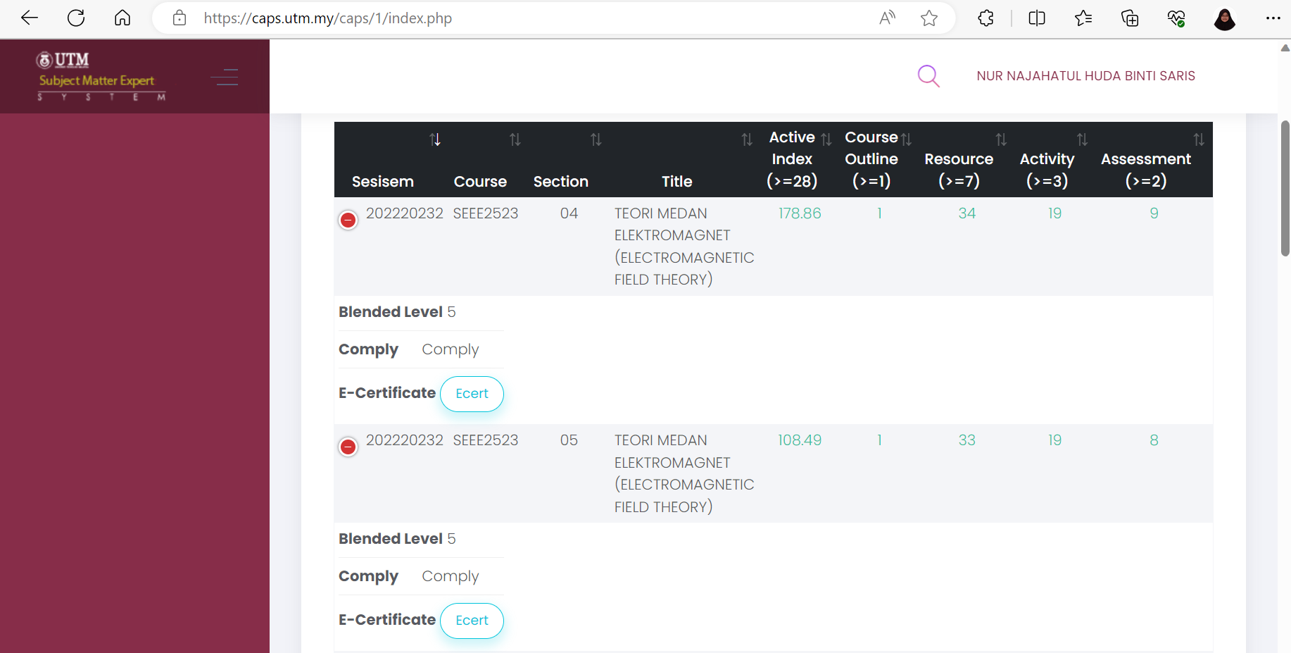UTM Blended Learning Reporting System 2023 – Nur Najahatul Huda Saris