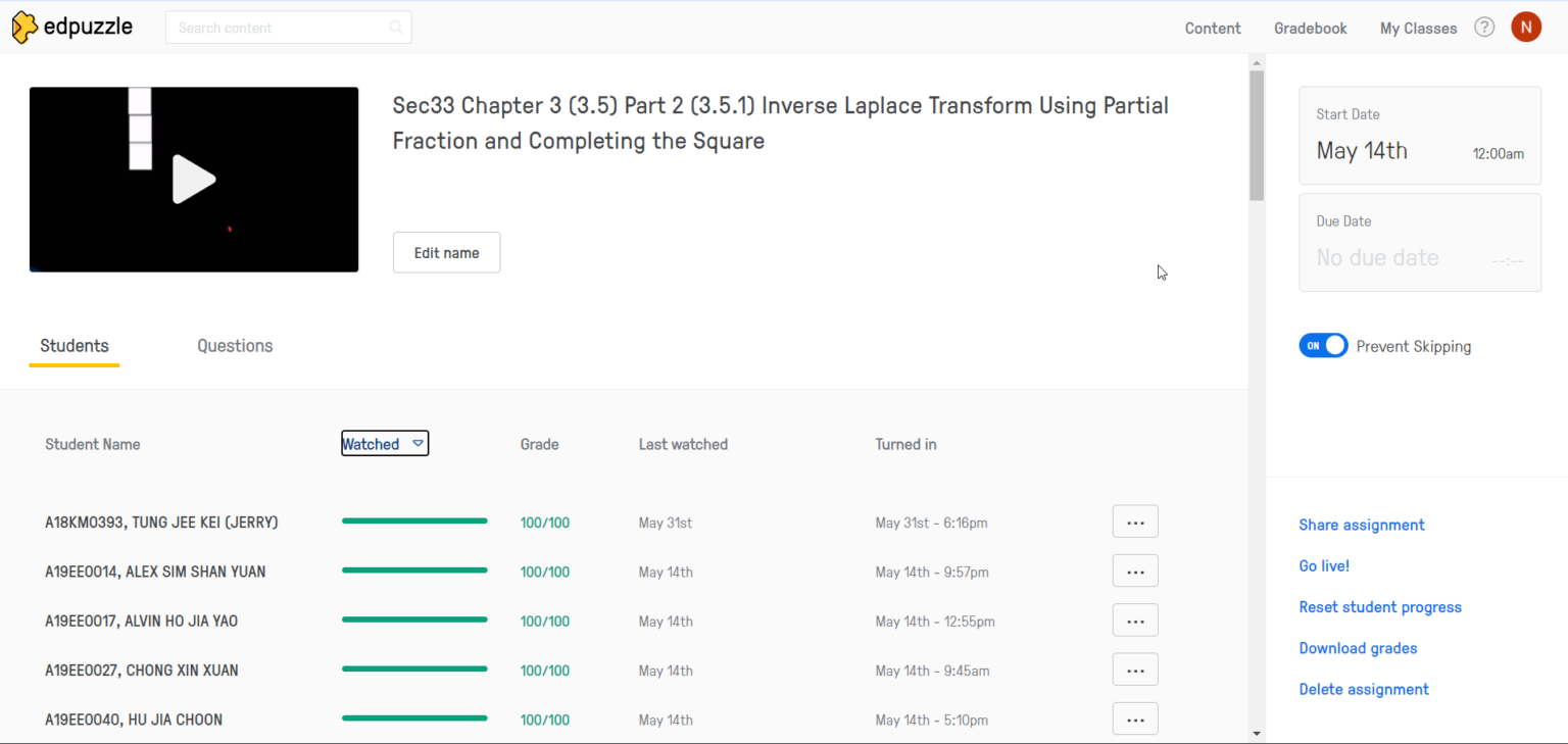 Interactive Video using Edpuzzle